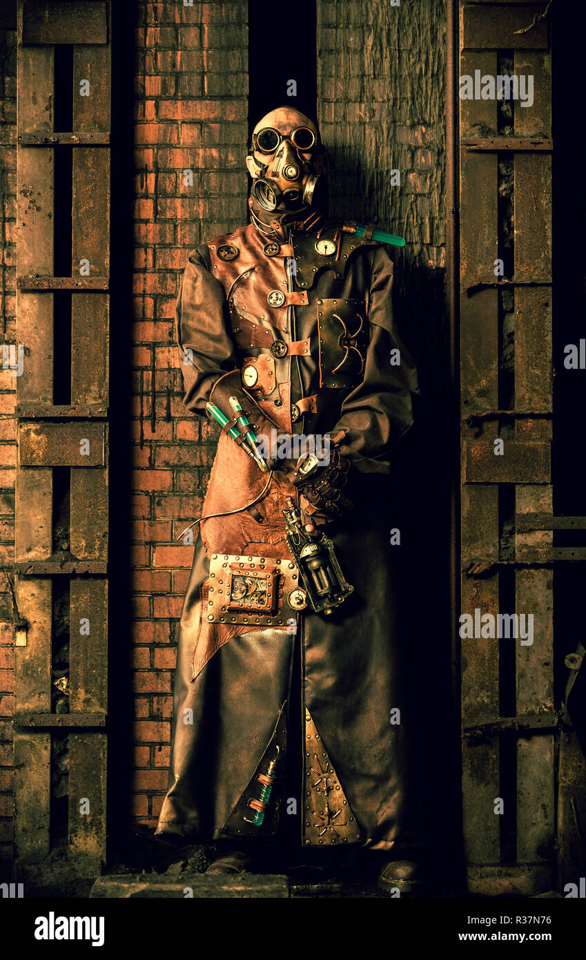 Steampunk man stands guard Stock Photo - Alamy