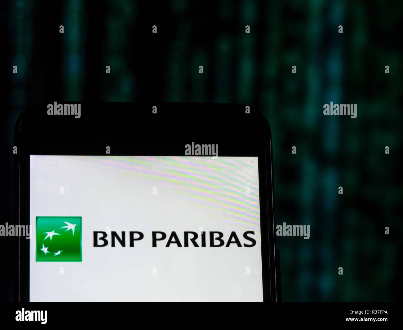 BNP Paribas Retail banking company logo seen displayed on smart phone ...