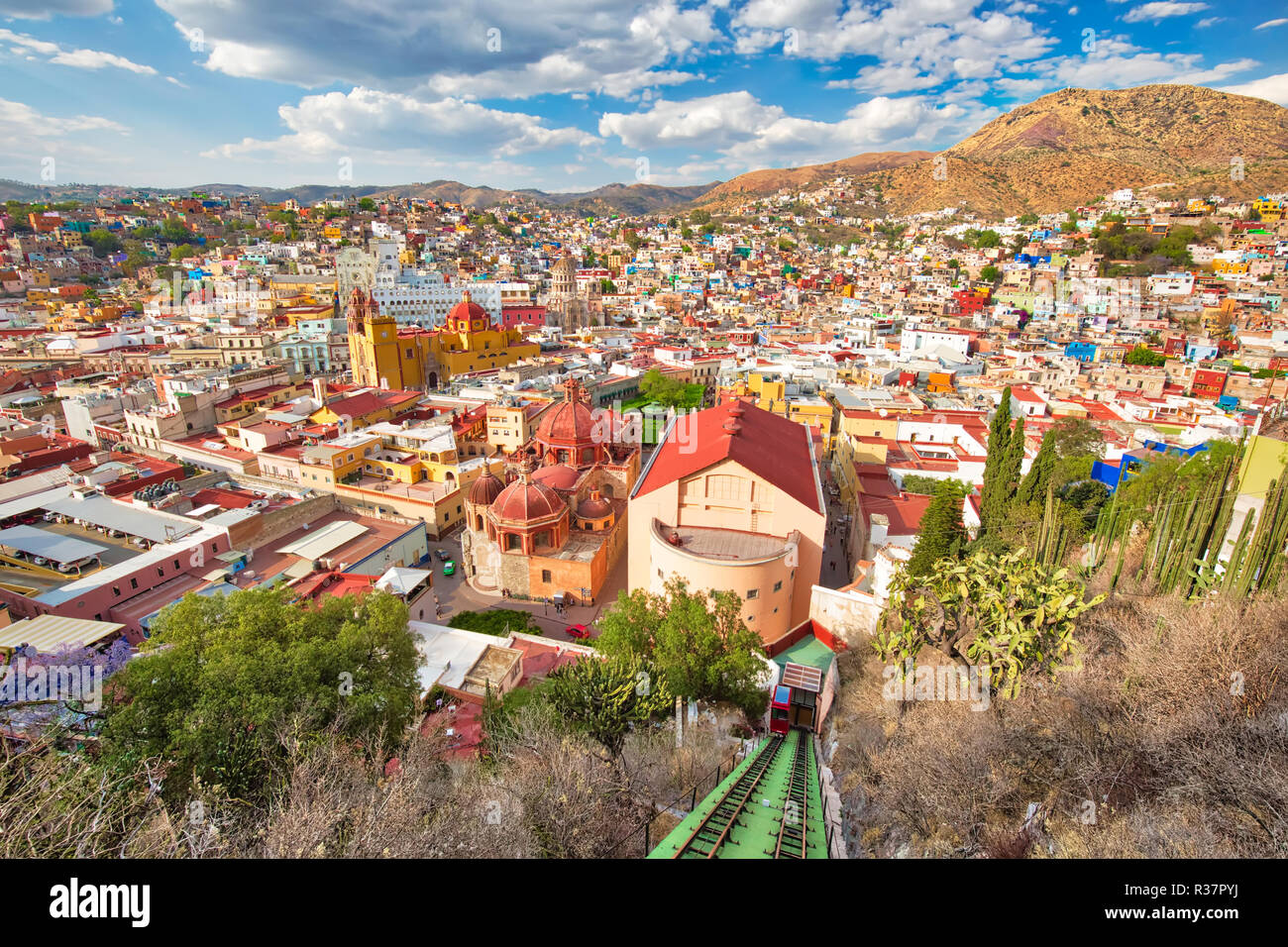 Guanajuato, scenic city lookout and panoramic views from city funicular ...