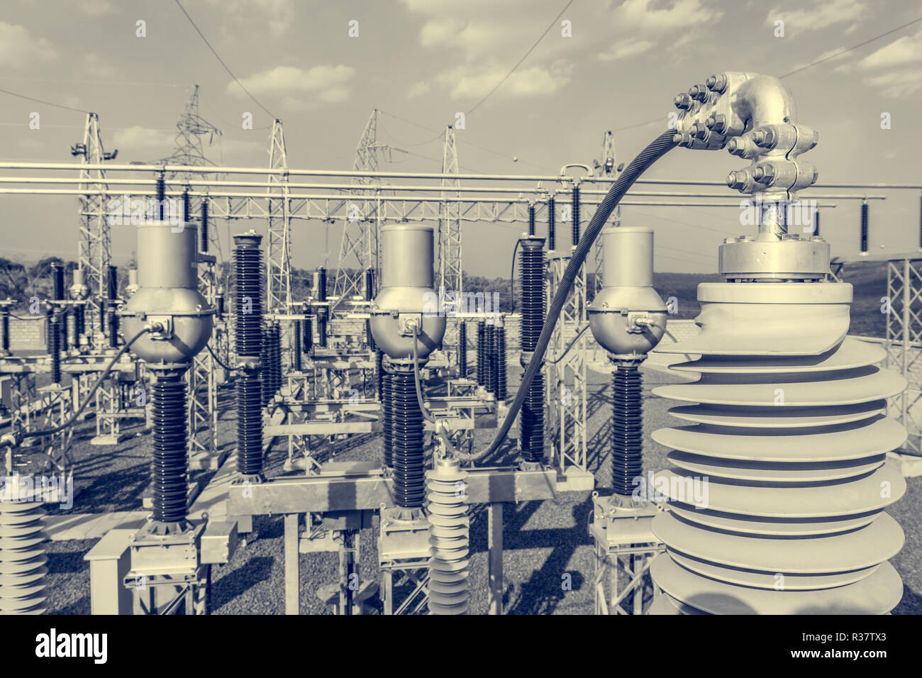 High voltage transformer modern substation electrical switchyard Stock ...