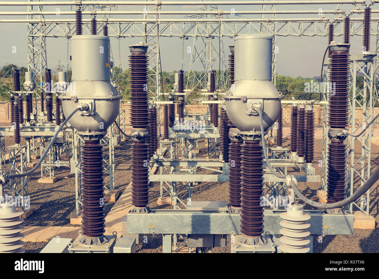 High voltage transformer modern substation electrical switchyard Stock ...