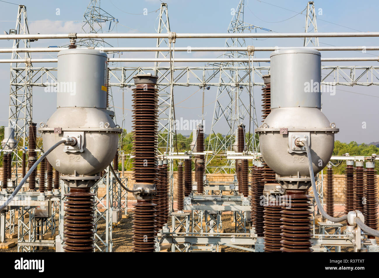 High voltage transformer modern substation electrical switchyard Stock ...