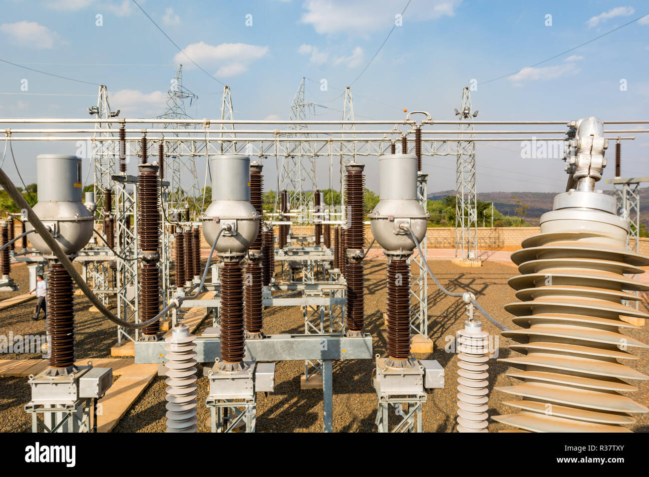 High voltage transformer modern substation electrical switchyard Stock ...