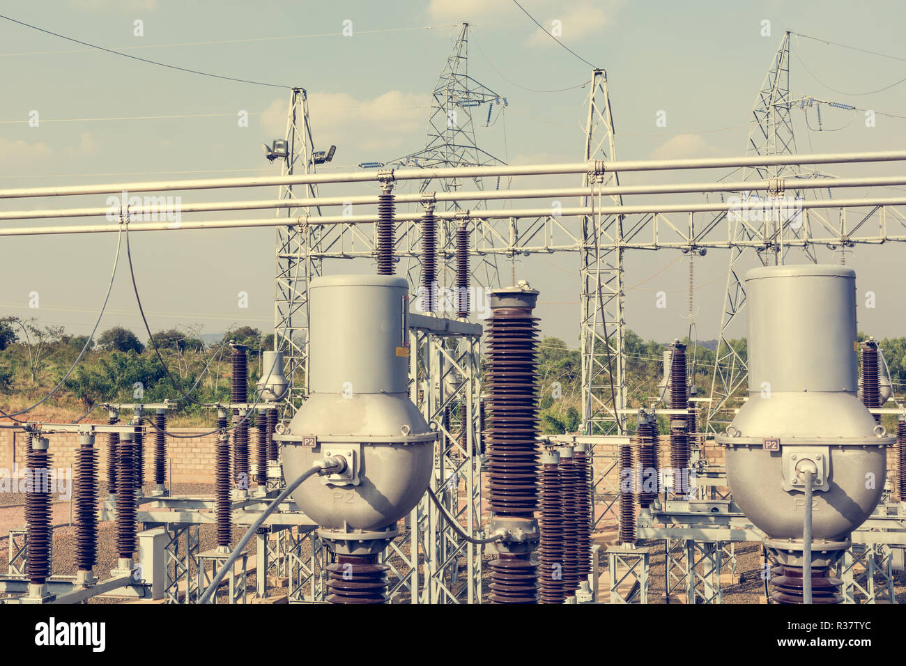 High voltage transformer modern substation electrical switchyard Stock ...