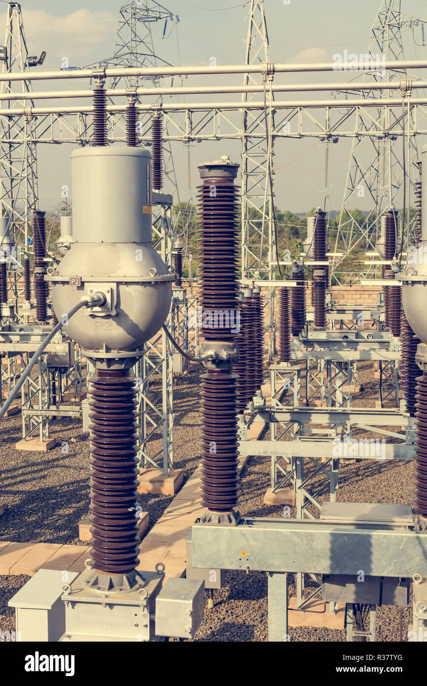 High voltage transformer modern substation electrical switchyard Stock ...