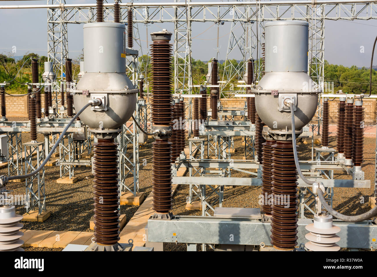 High voltage transformer modern substation electrical switchyard Stock ...