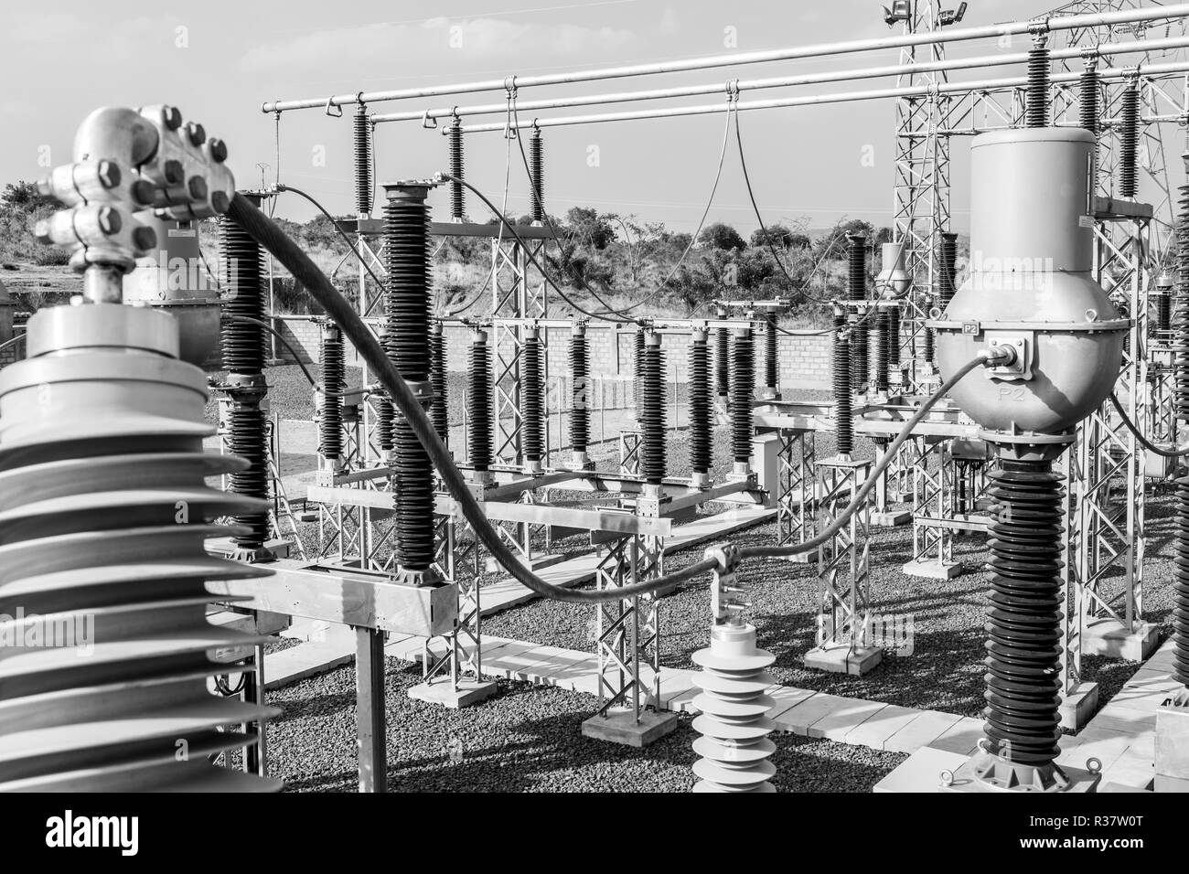 High voltage transformer modern substation electrical switchyard Stock ...