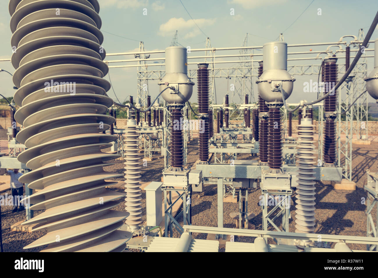 High voltage transformer modern substation electrical switchyard Stock ...