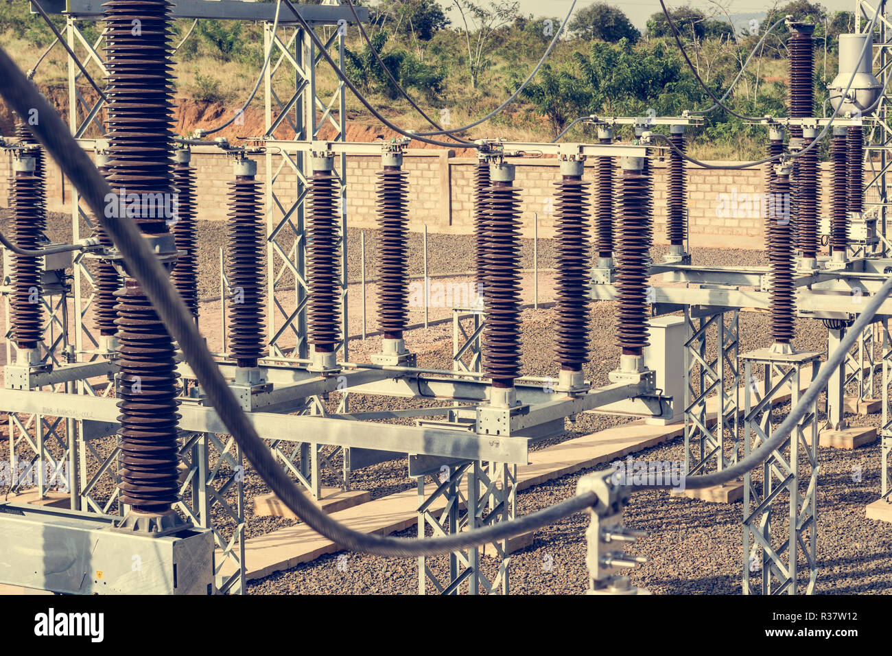 High voltage transformer modern substation electrical switchyard Stock ...