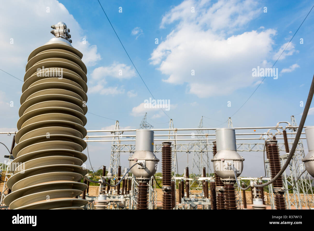 High voltage transformer modern substation electrical switchyard Stock ...