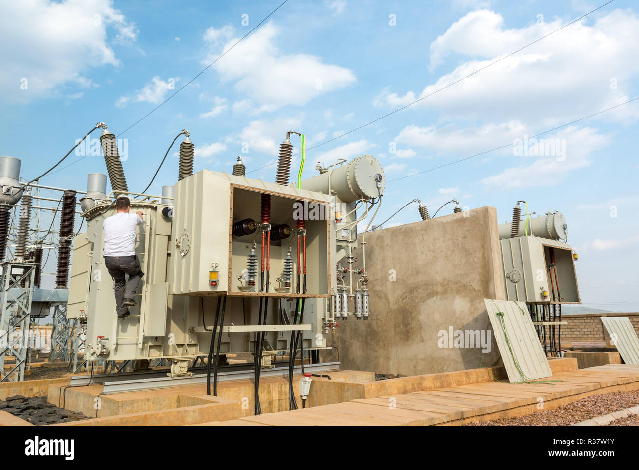 Cables housing of a power transformer in substation switchyard Stock ...