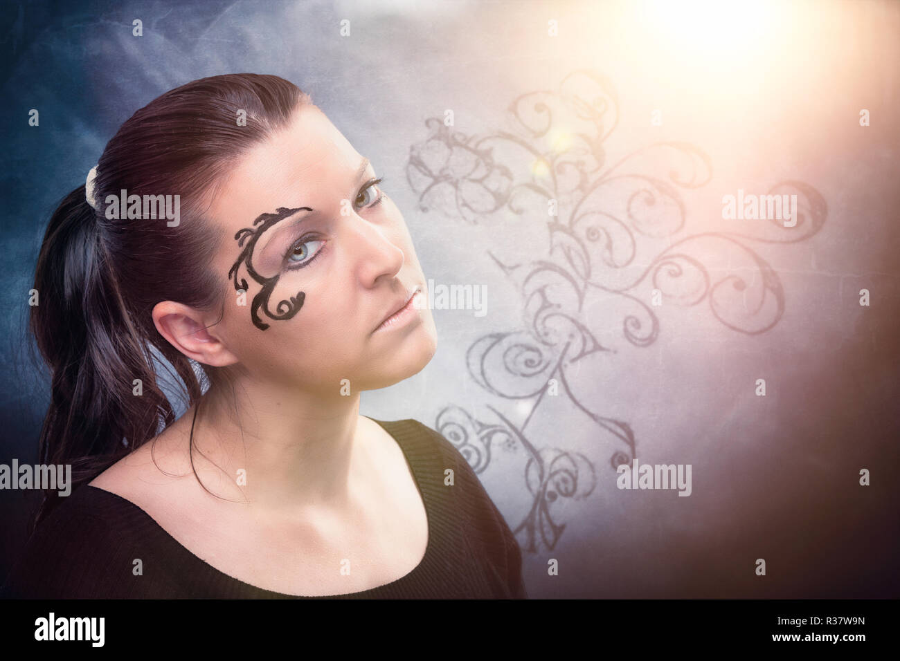 Stylish girl face tattoo design hi-res stock photography and images - Alamy