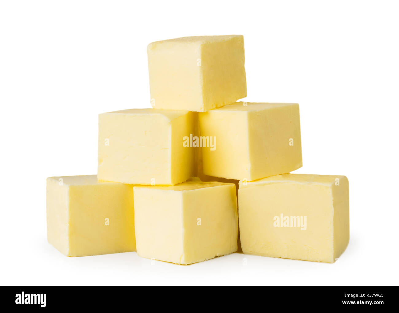 Bunch of butter cubes on a white, isolated Stock Photo - Alamy
