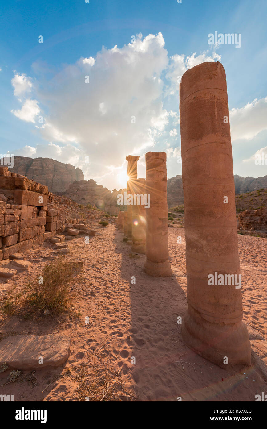 Old columns, ruins of Petra, Nabataean city of Petra, near Wadi Musa ...