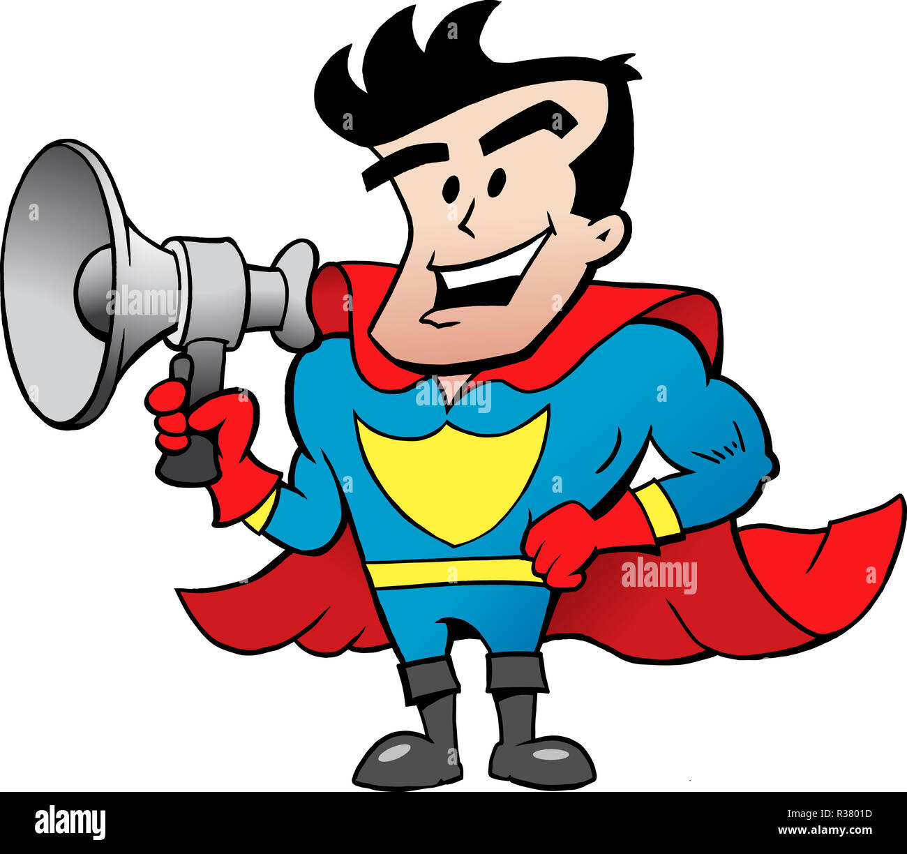 Vector Cartoon illustration of an Super Hero Talk in Megaphone Stock ...