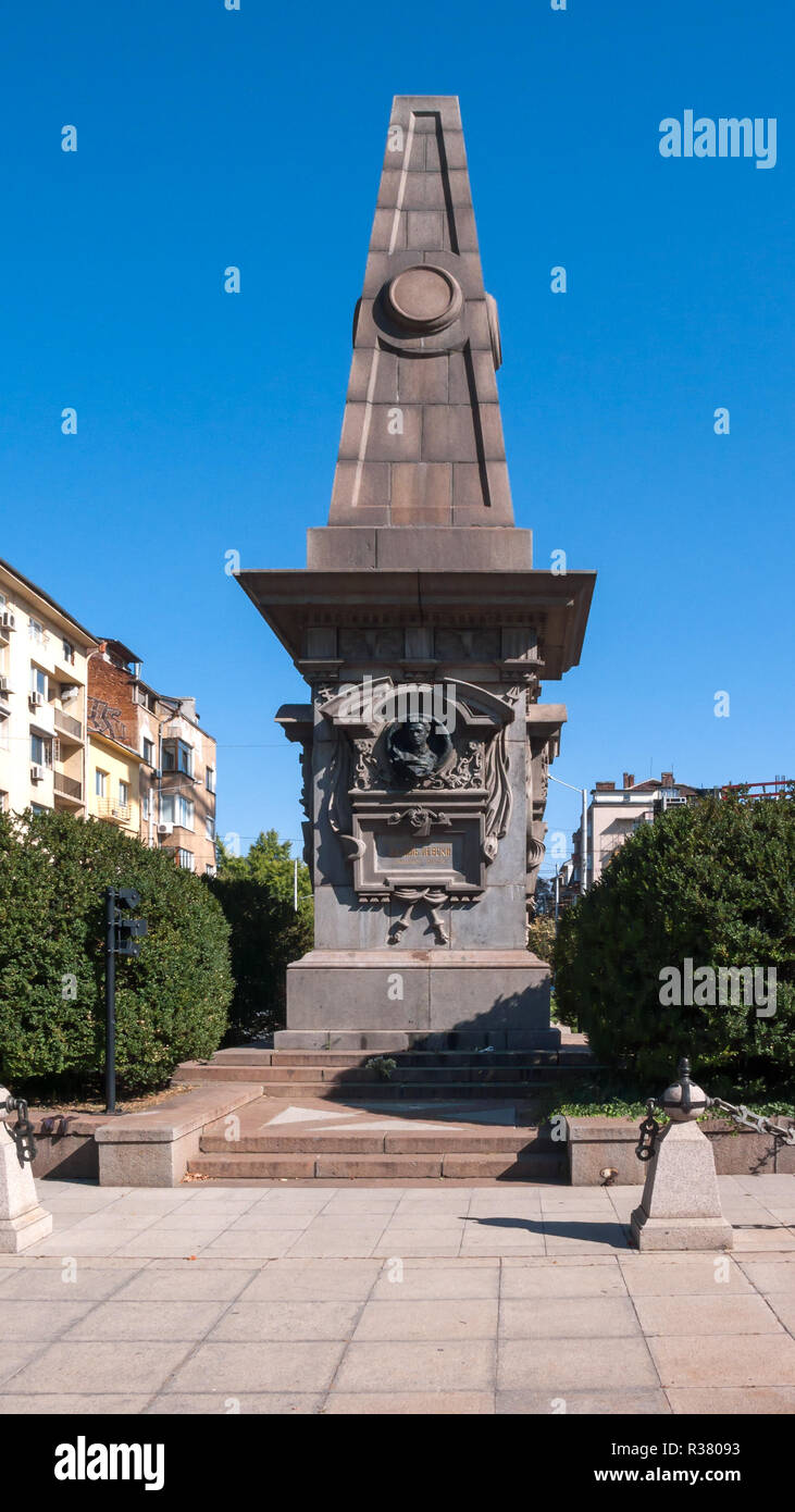 SOFIA, BULGARIA - OCTOBER 5, 2018: Autumn view of Vasil Levski Monument in city of Sofia ...