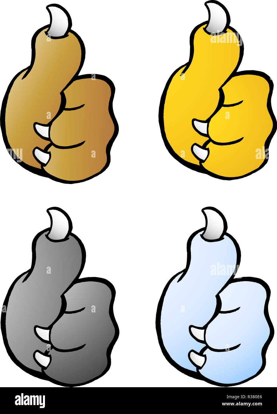 Vector Cartoon illustration of a set of four Animal Paw giving Thumb Up ...