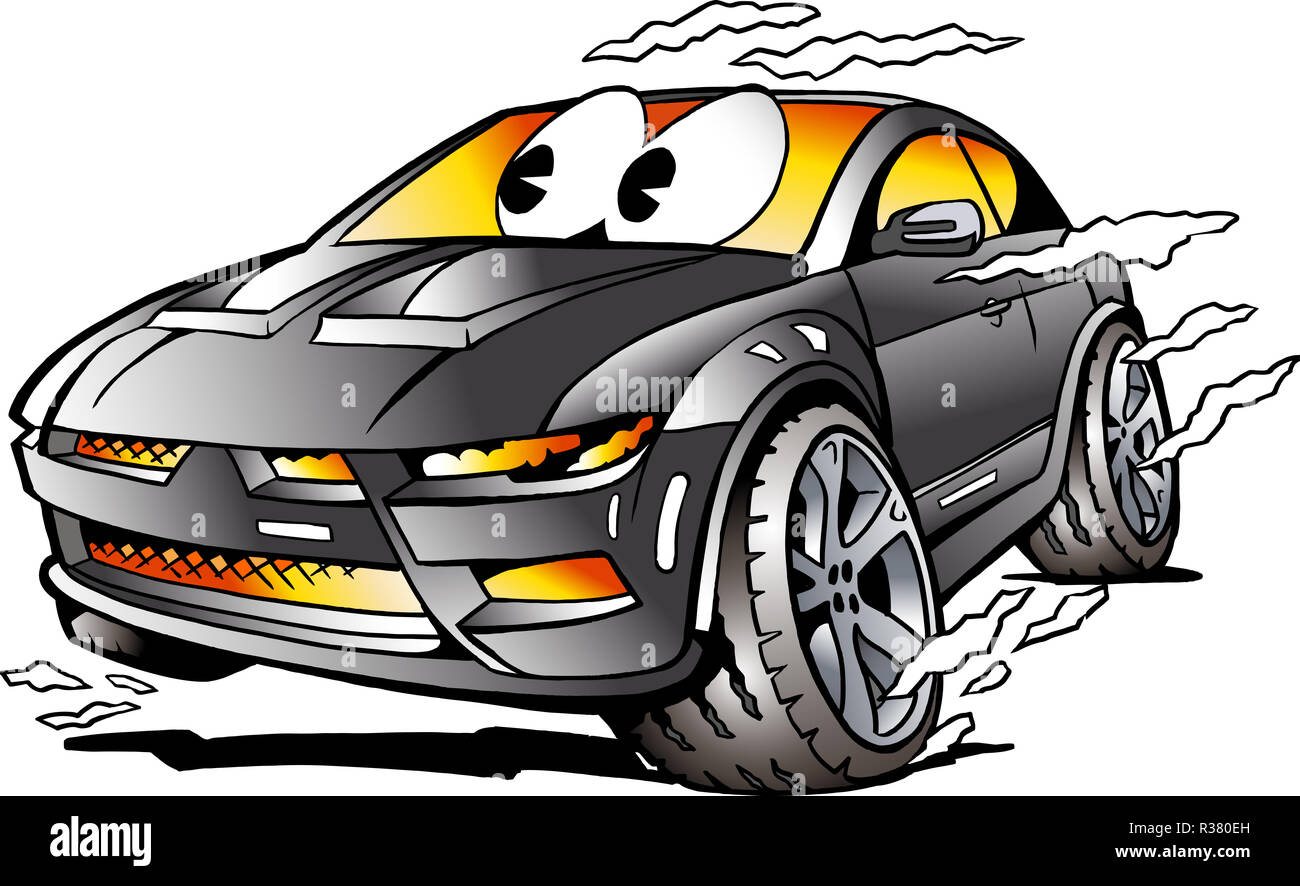 Vector Cartoon illustration of a grey Sports Car Mascot racing in full ...