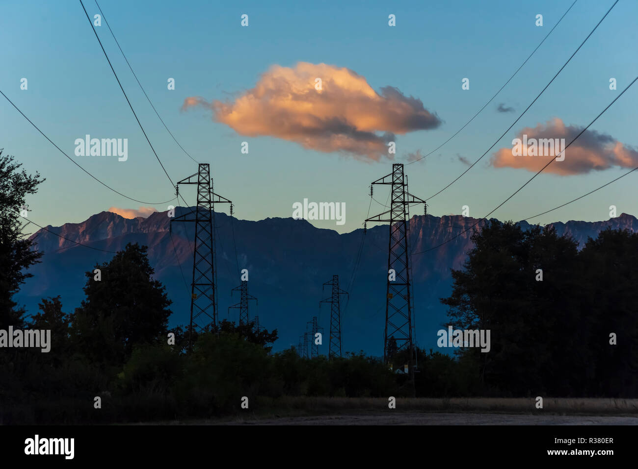 Electrified electric electricity overhead lines line hi-res stock ...