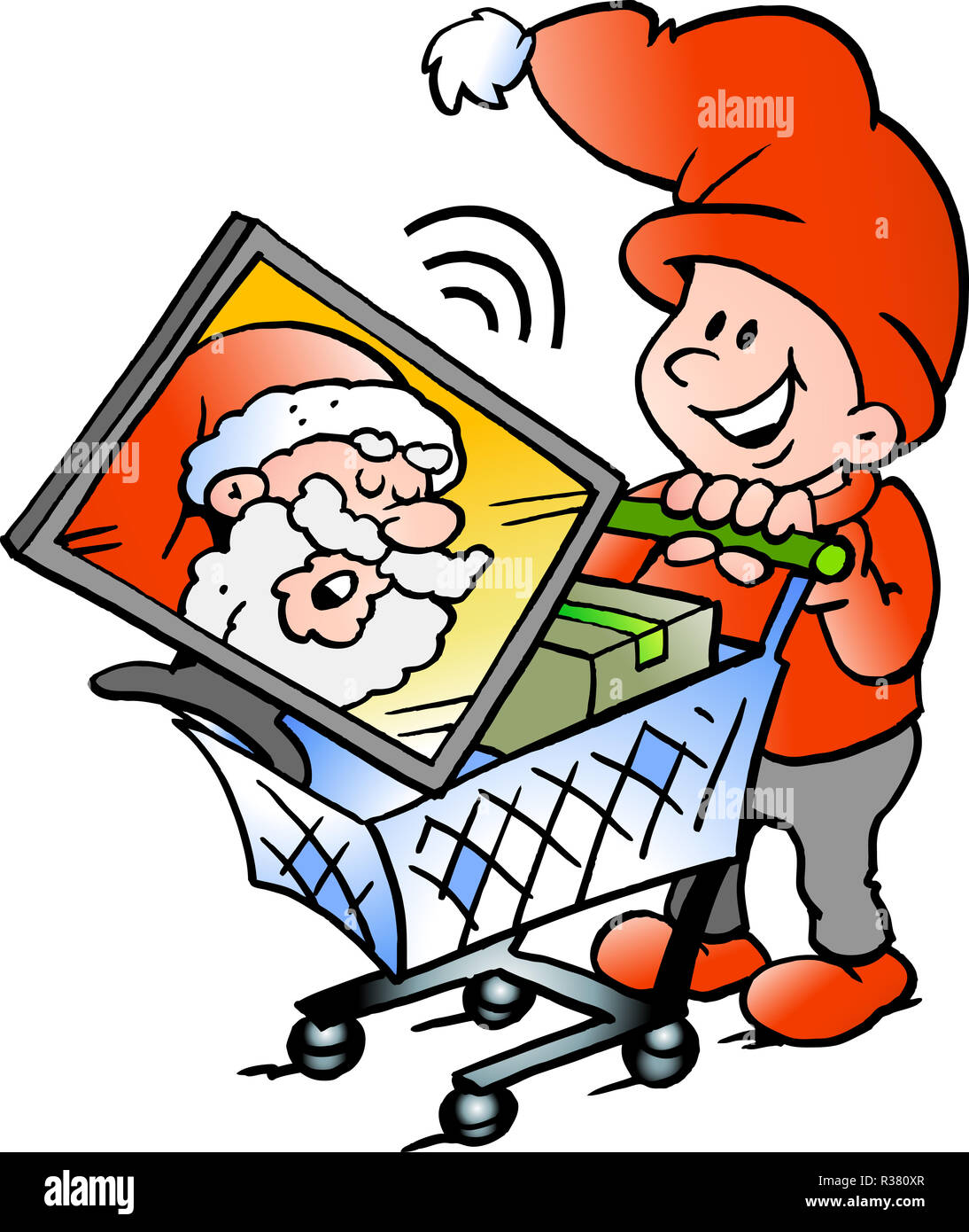 Vector Cartoon illustration of an happy Elf shopping Stock Photo - Alamy