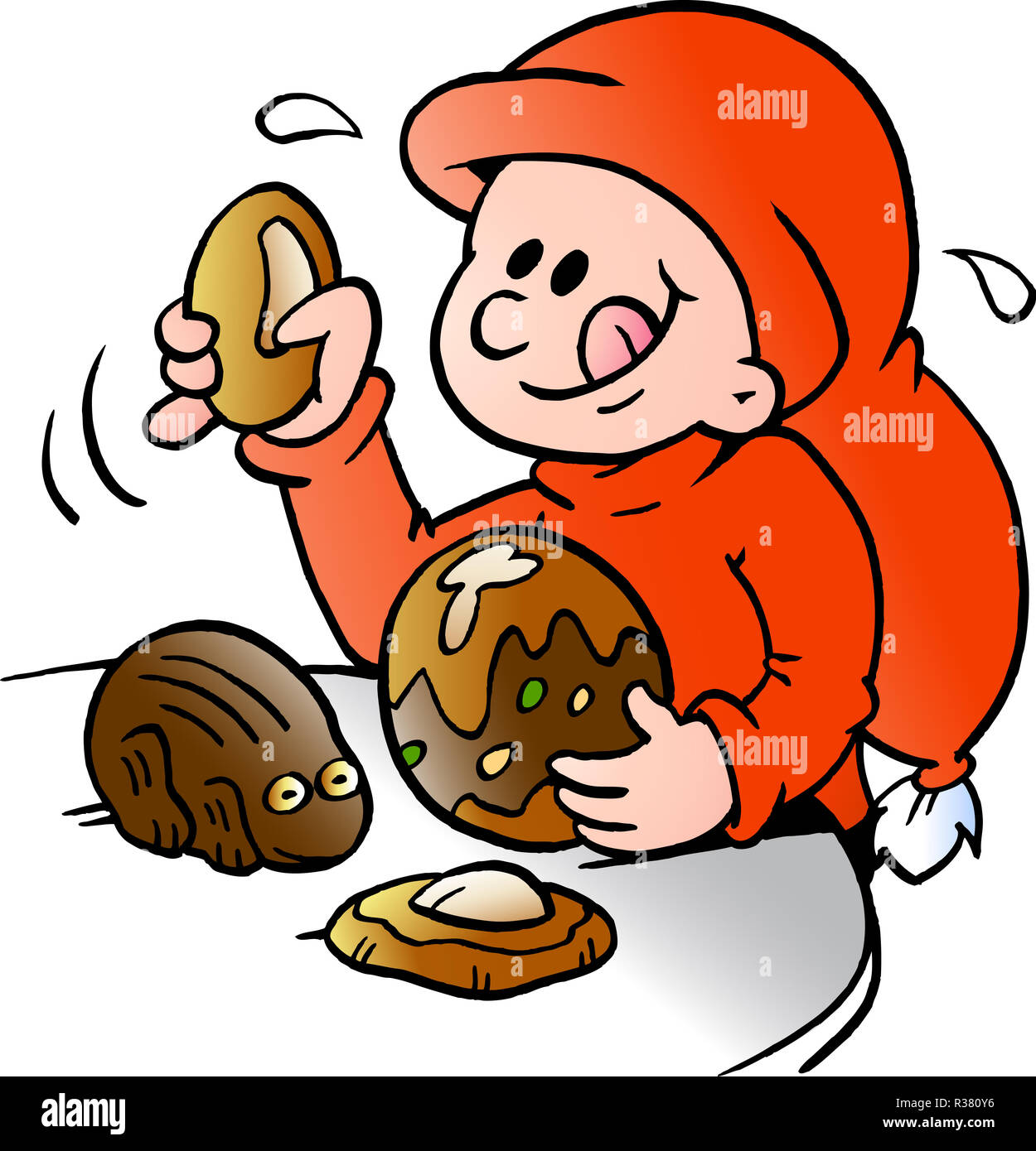 Vector Cartoon illustration of an happy Elf that eats delicious ...