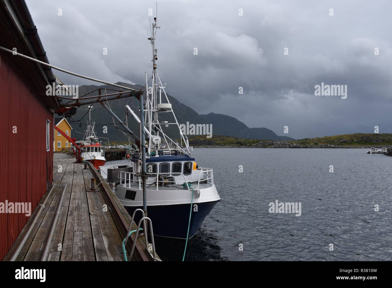 Norwegen, Lofoten, Laukvik, Laukvika, Hafen, Pier, Kai, Mole, Steg ...