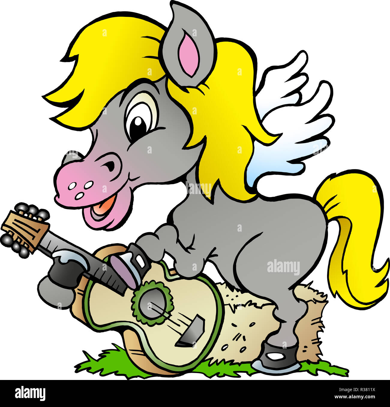 Cartoon Vector illustration of a Pony Hors there is playing on a guitar ...