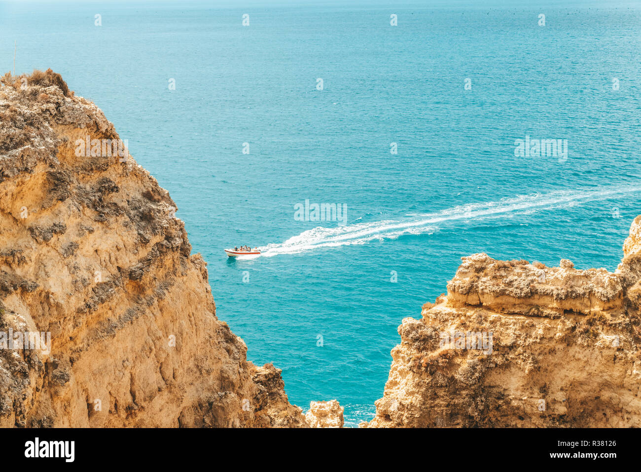 Ocean Landscape With Rocks And Cliffs At Lagos Bay Coast In Algarve ...