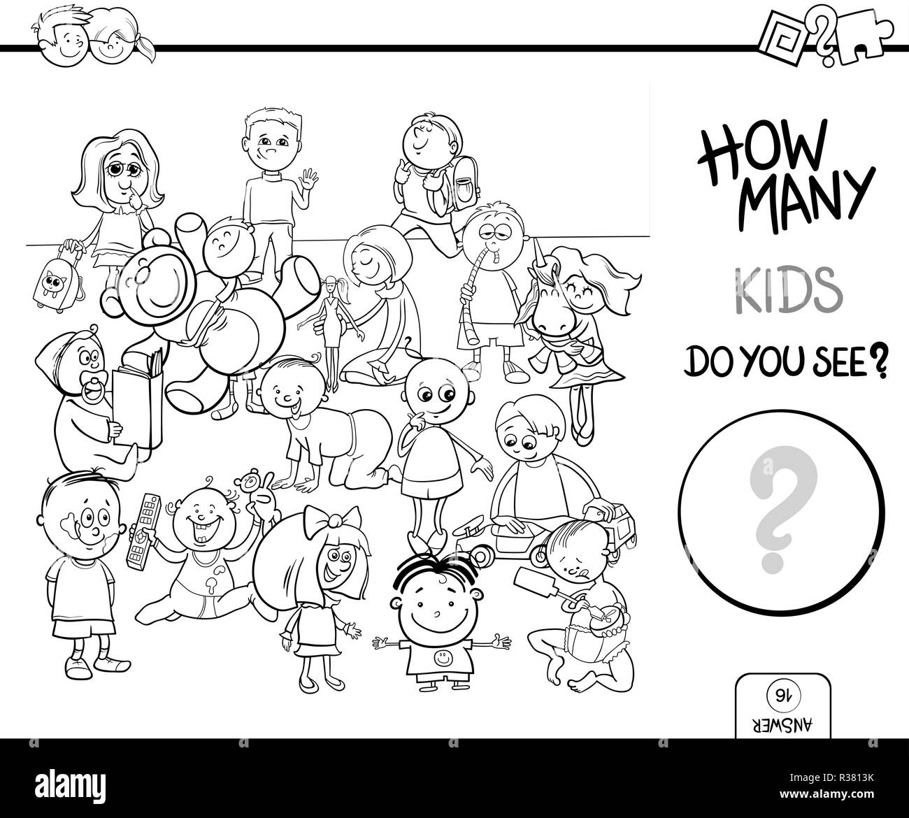 Black and White Cartoon Illustration of Educational Counting Activity ...