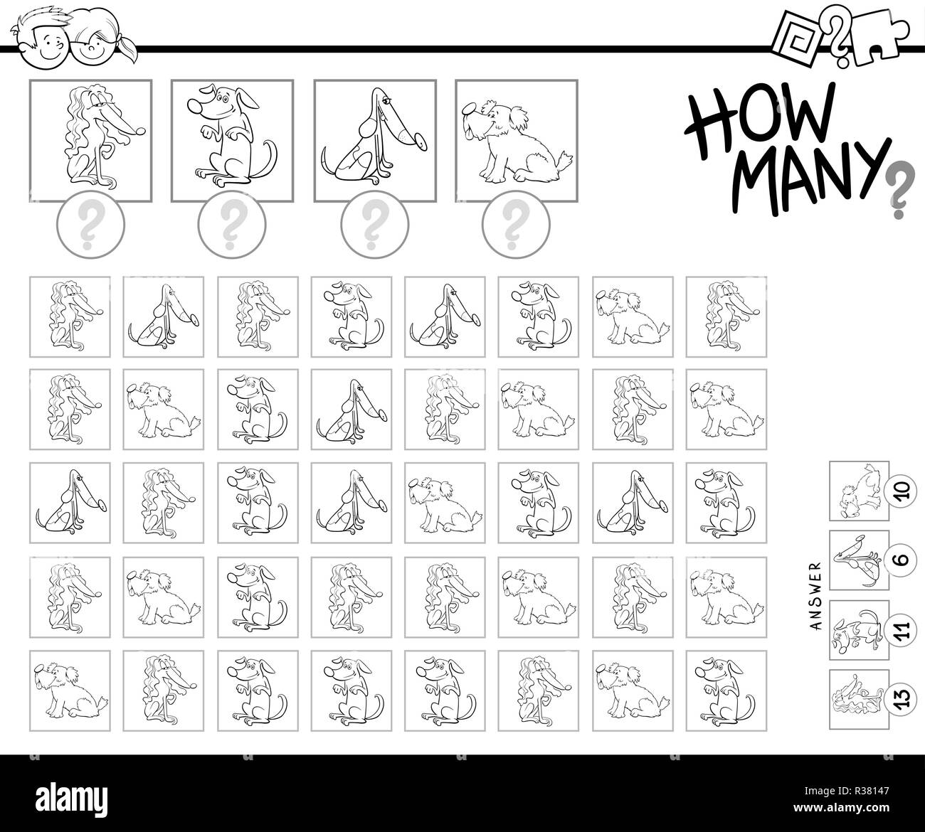 Black and White Illustration of Educational Counting Task for Children ...