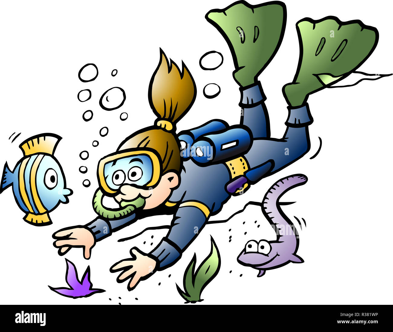 Cartoon illustration scuba diver girl hi-res stock photography and ...