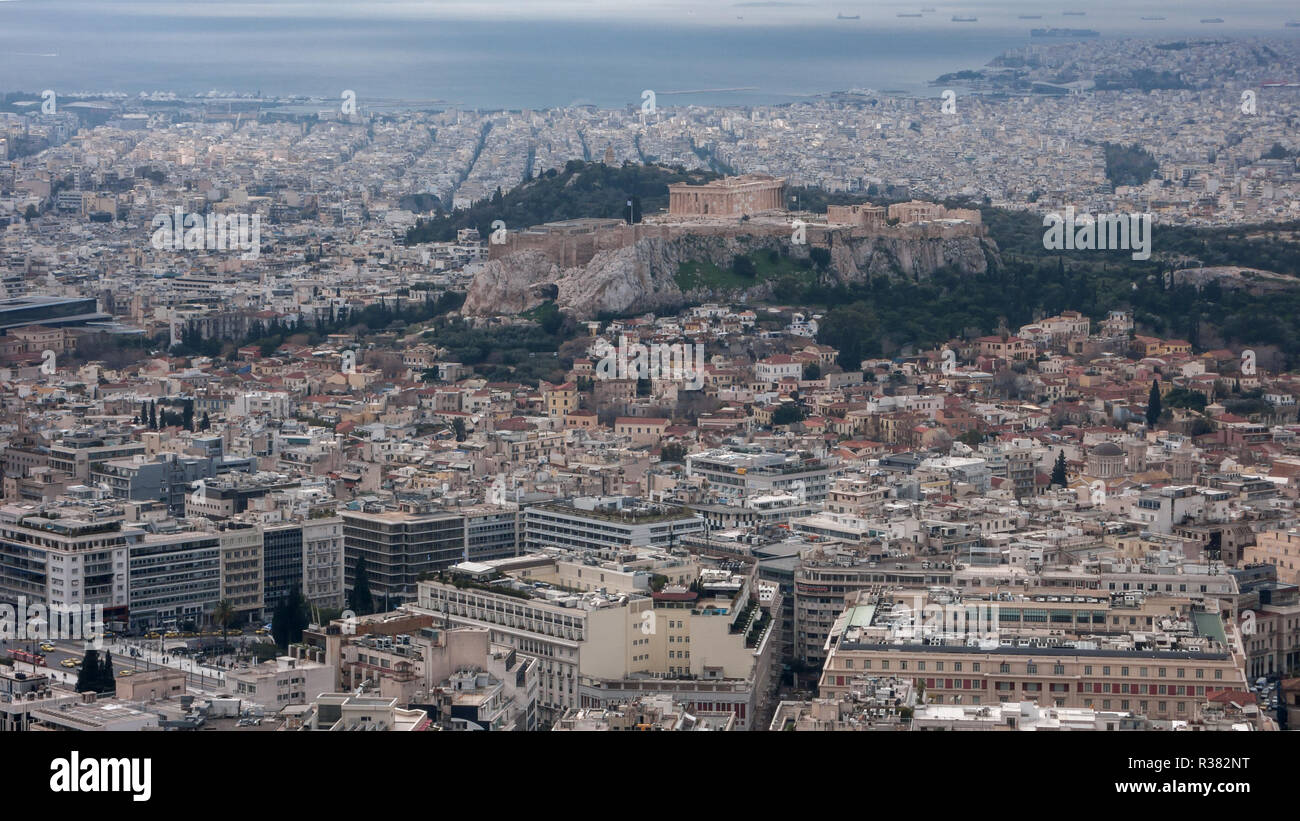 Amazing Panoramic view of the city of Athens from Lycabettus hill ...
