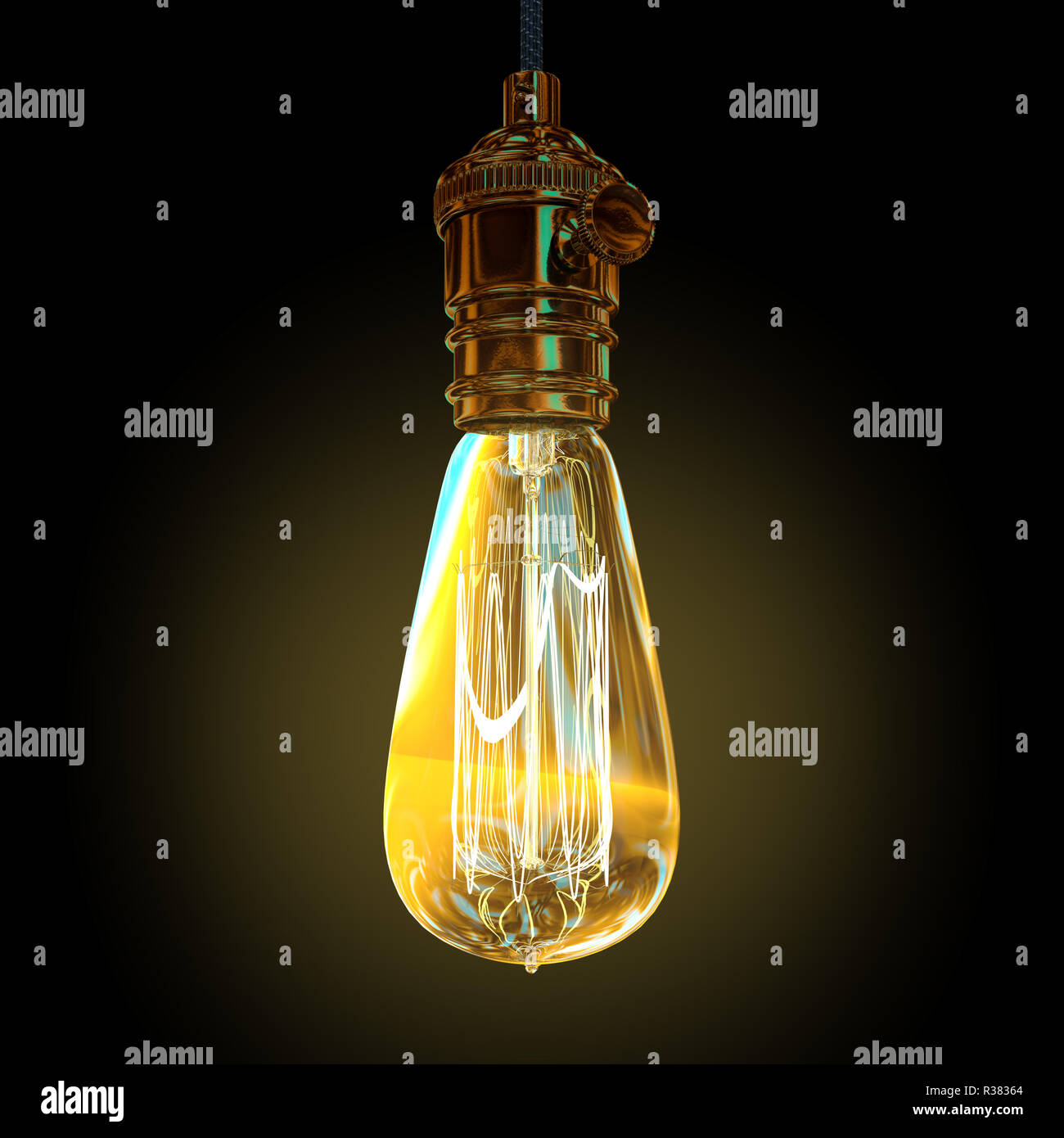Realistic vintage glowing light bulb. 3D render Stock Photo - Alamy