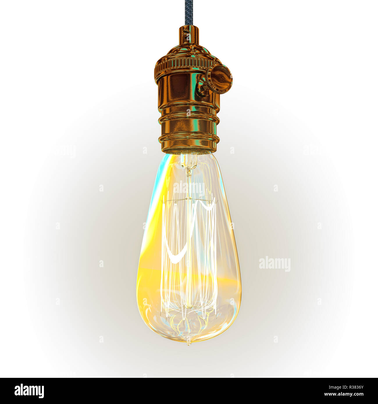 Realistic vintage glowing light bulb. 3D render Stock Photo - Alamy