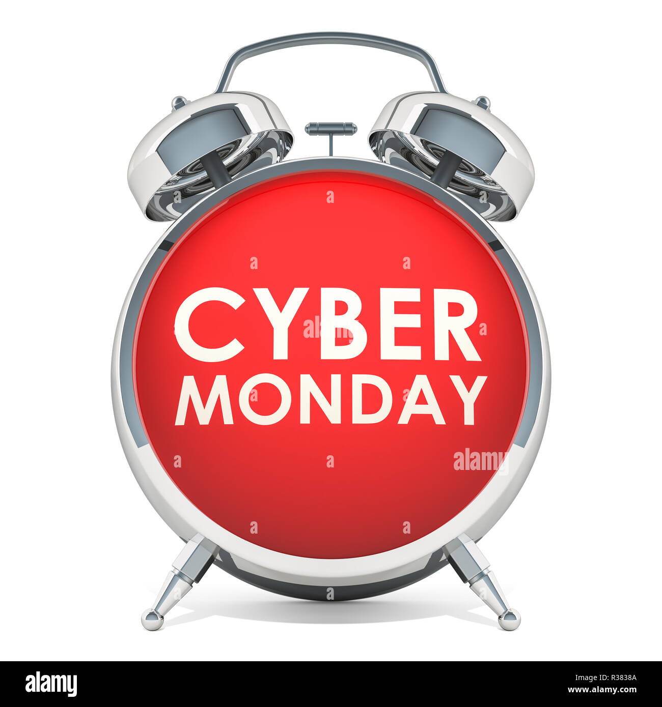 Cyber Monday concept with alarm clock, 3D rendering isolated on white ...