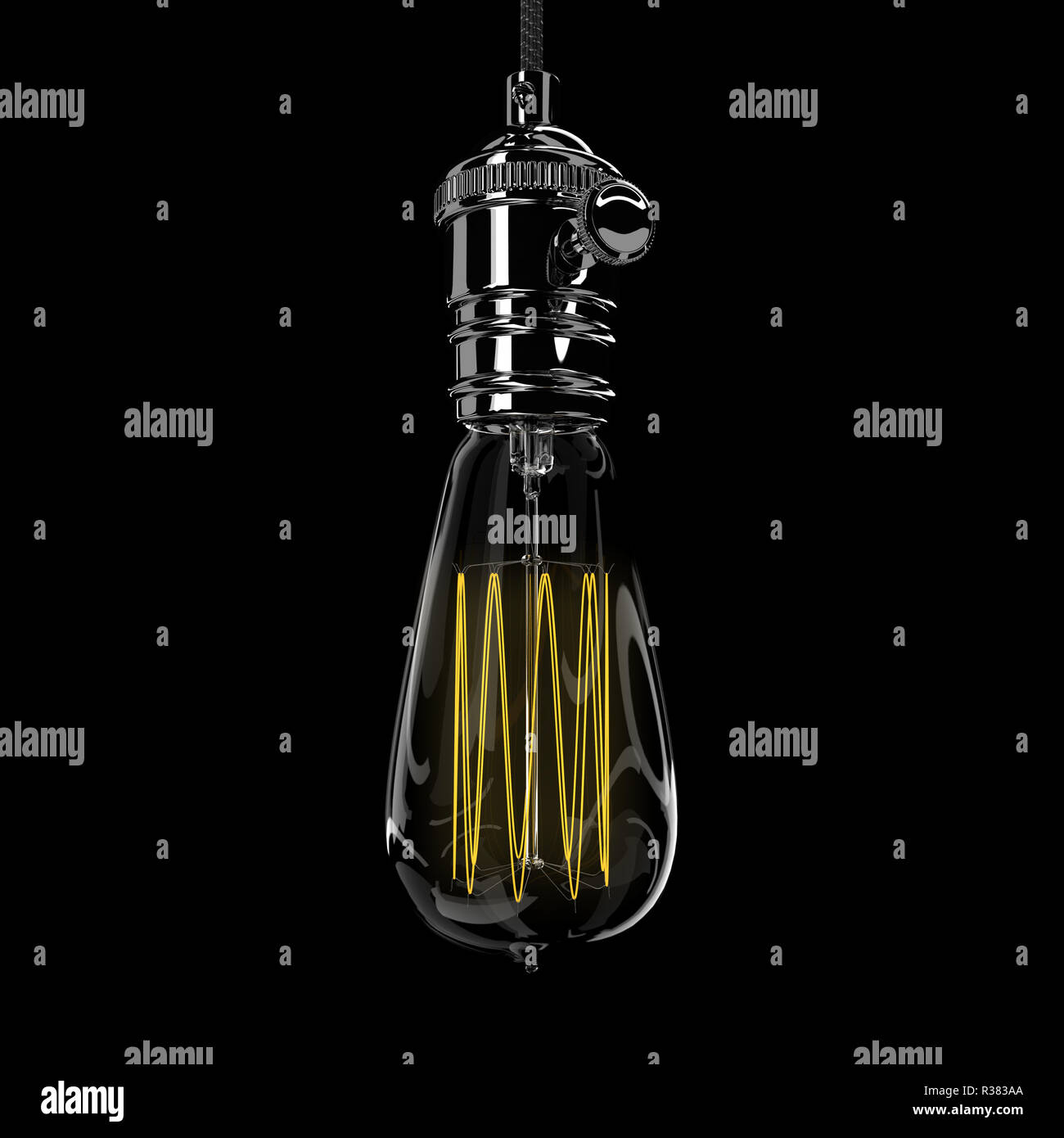 Realistic vintage glowing light bulb. 3D render Stock Photo - Alamy