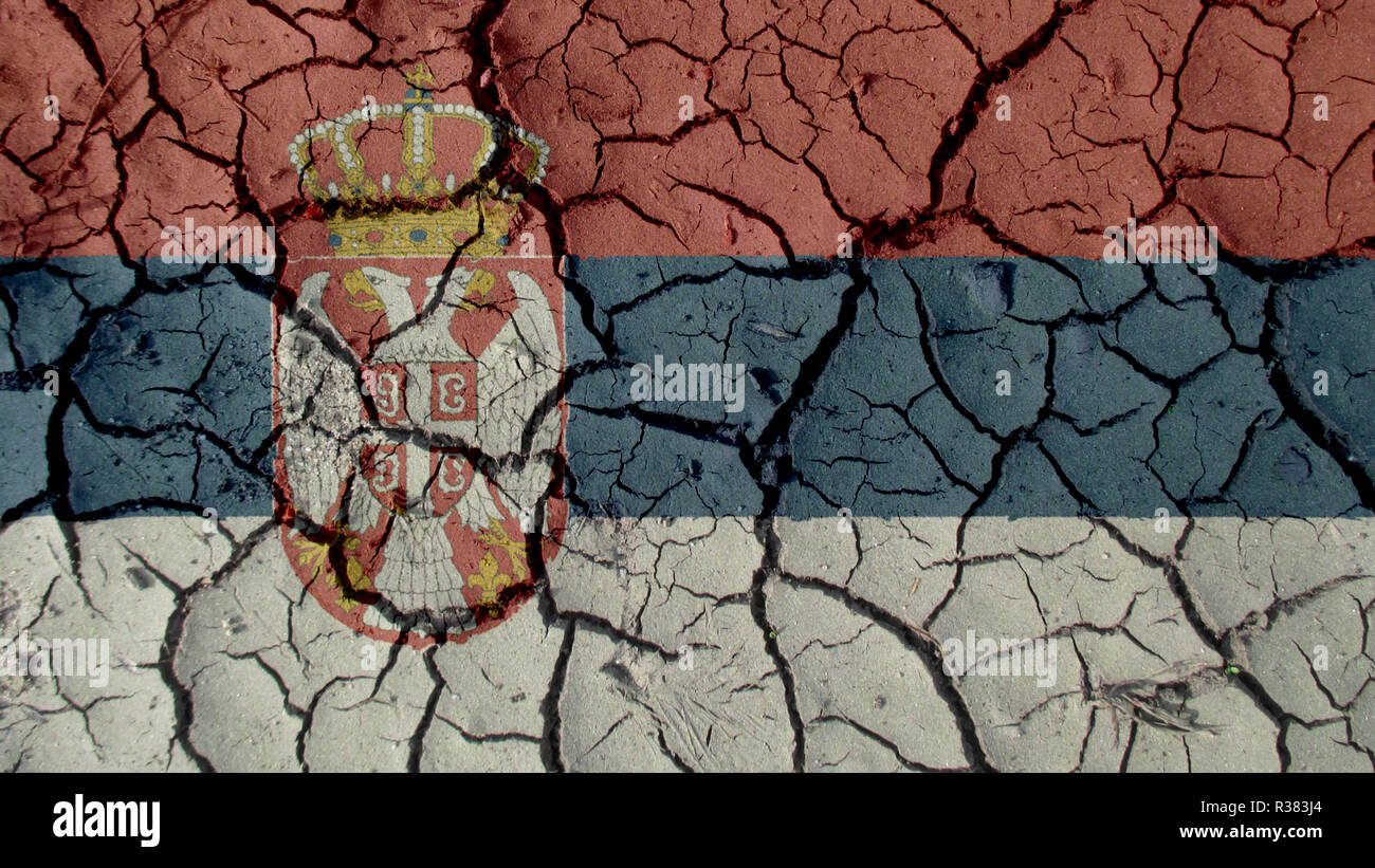 Political Crisis Or Environmental Concept: Mud Cracks With Serbia Flag ...