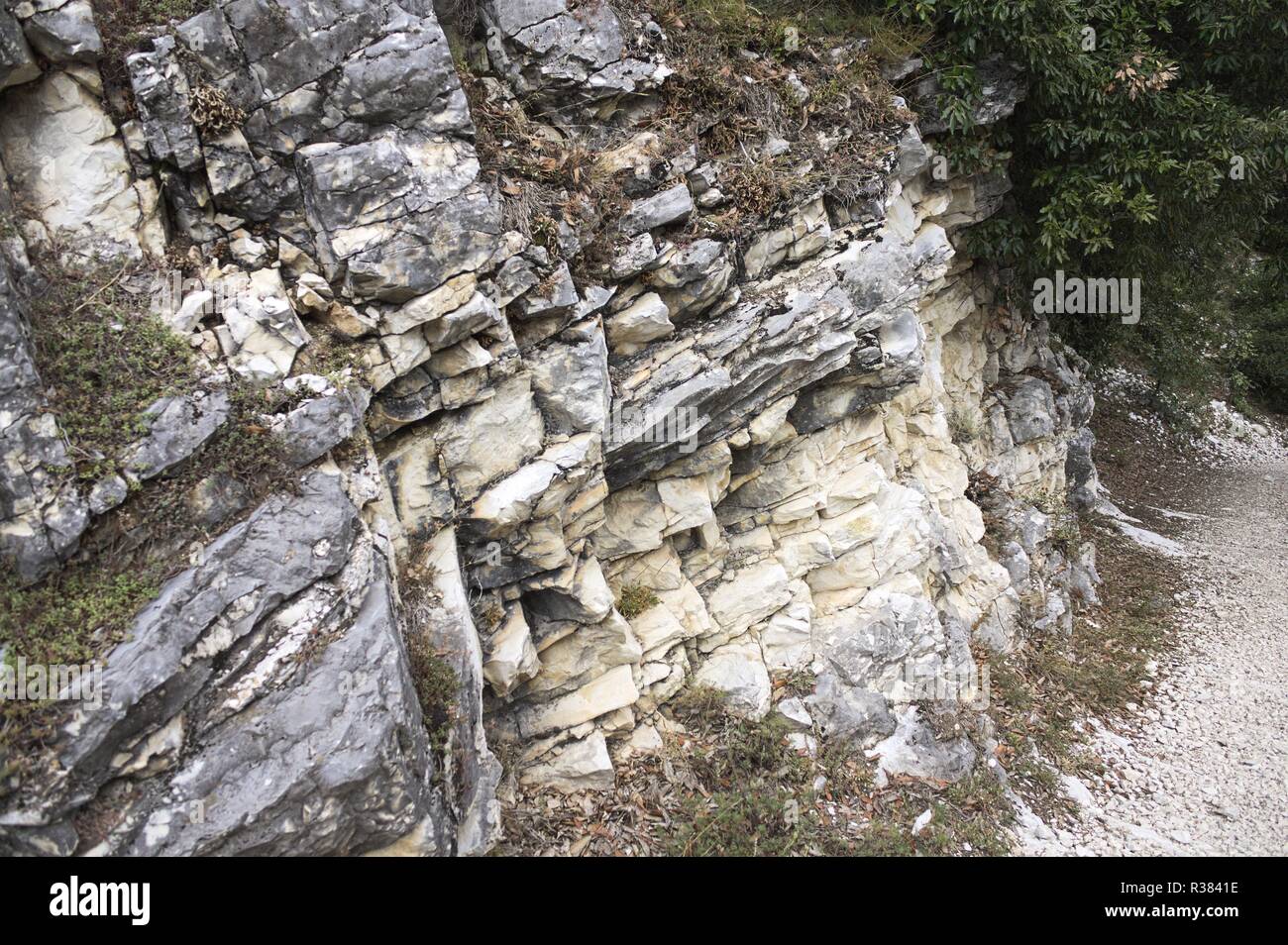 Pathway in the rocky side of a mountain (Marche, Italy, Europe Stock ...