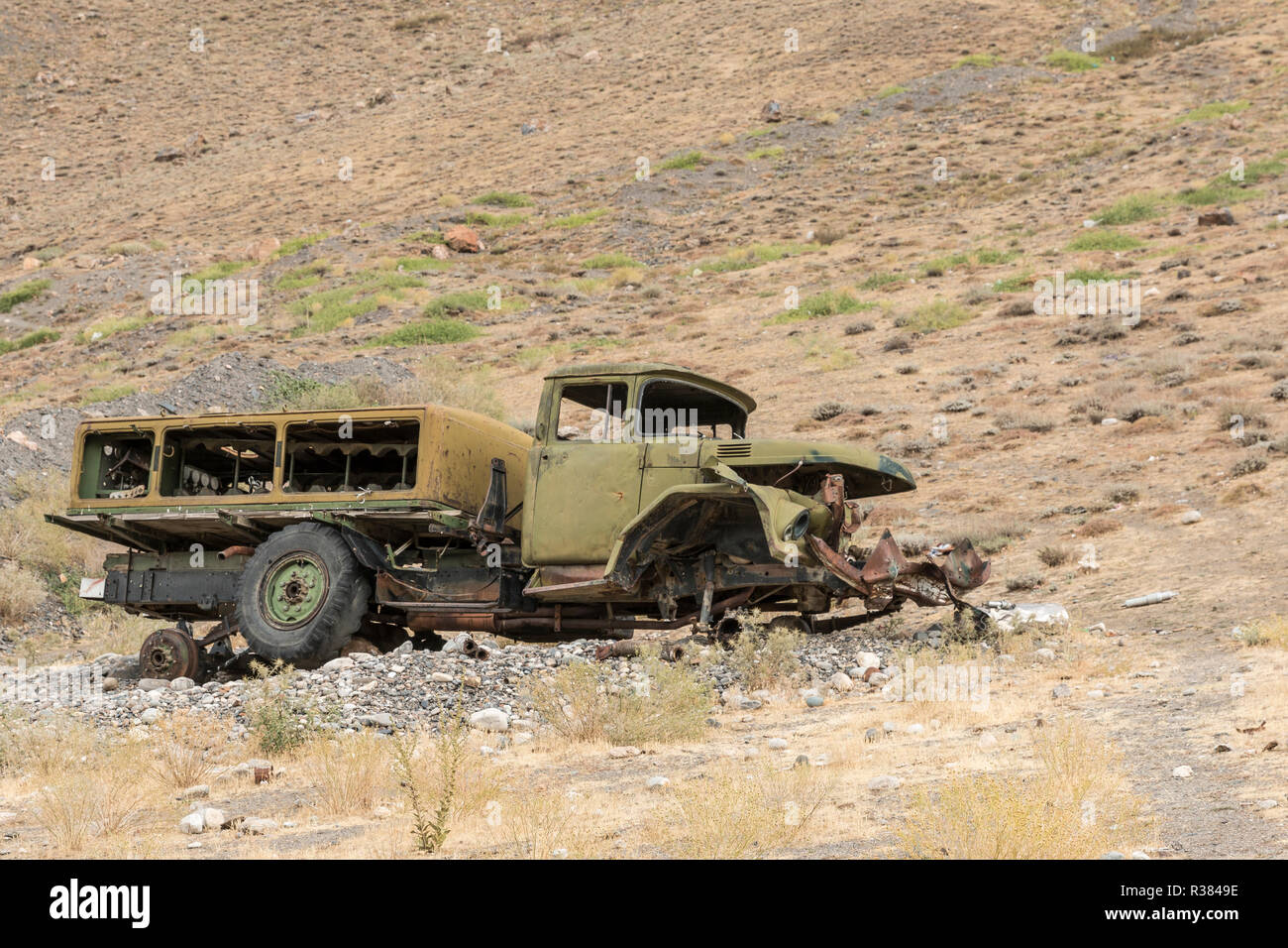 Rusting tank from Soviet invasion of Afghanistan in 1979, the Panjshir ...