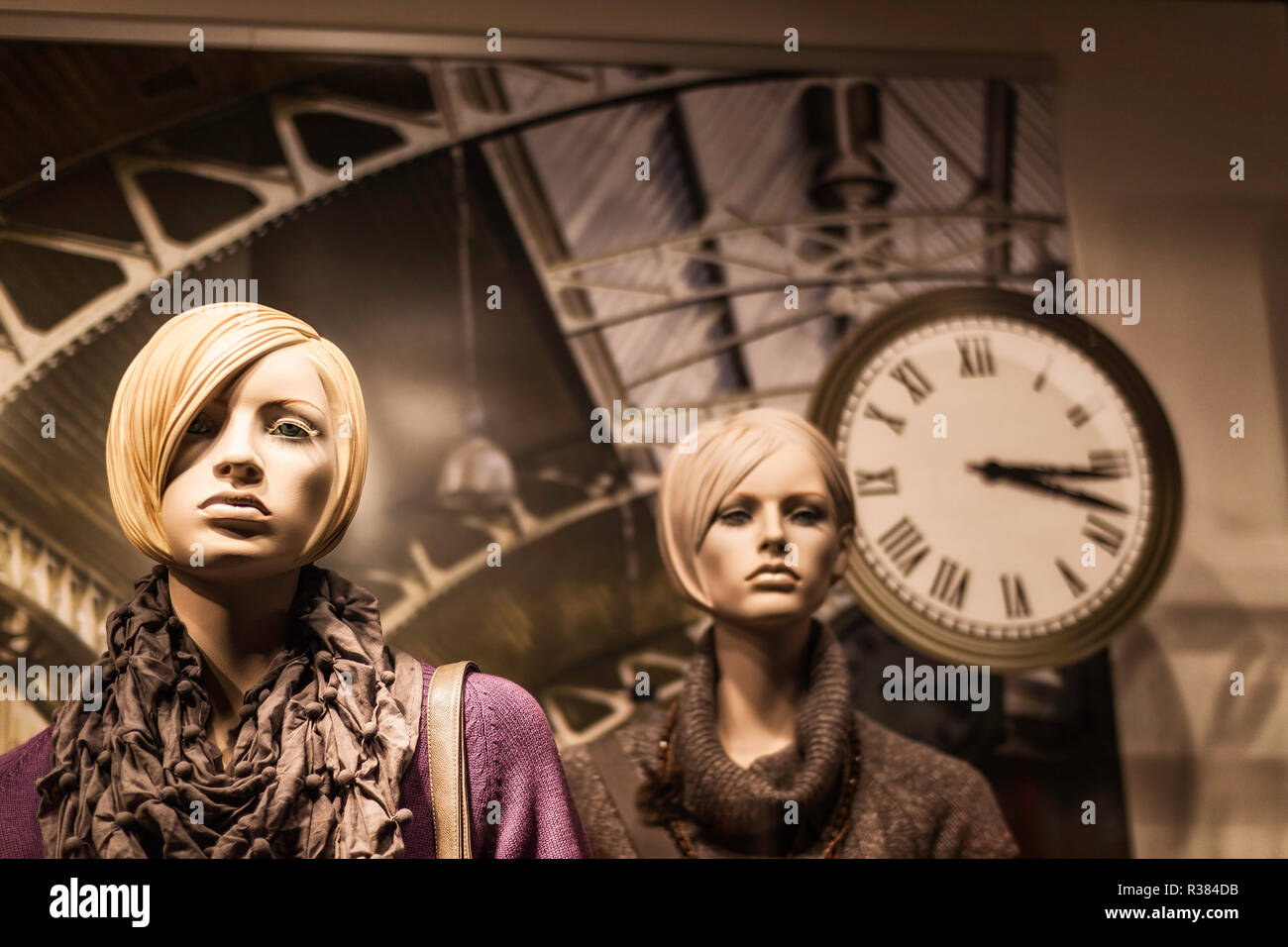 showcase dolls with clock Stock Photo - Alamy