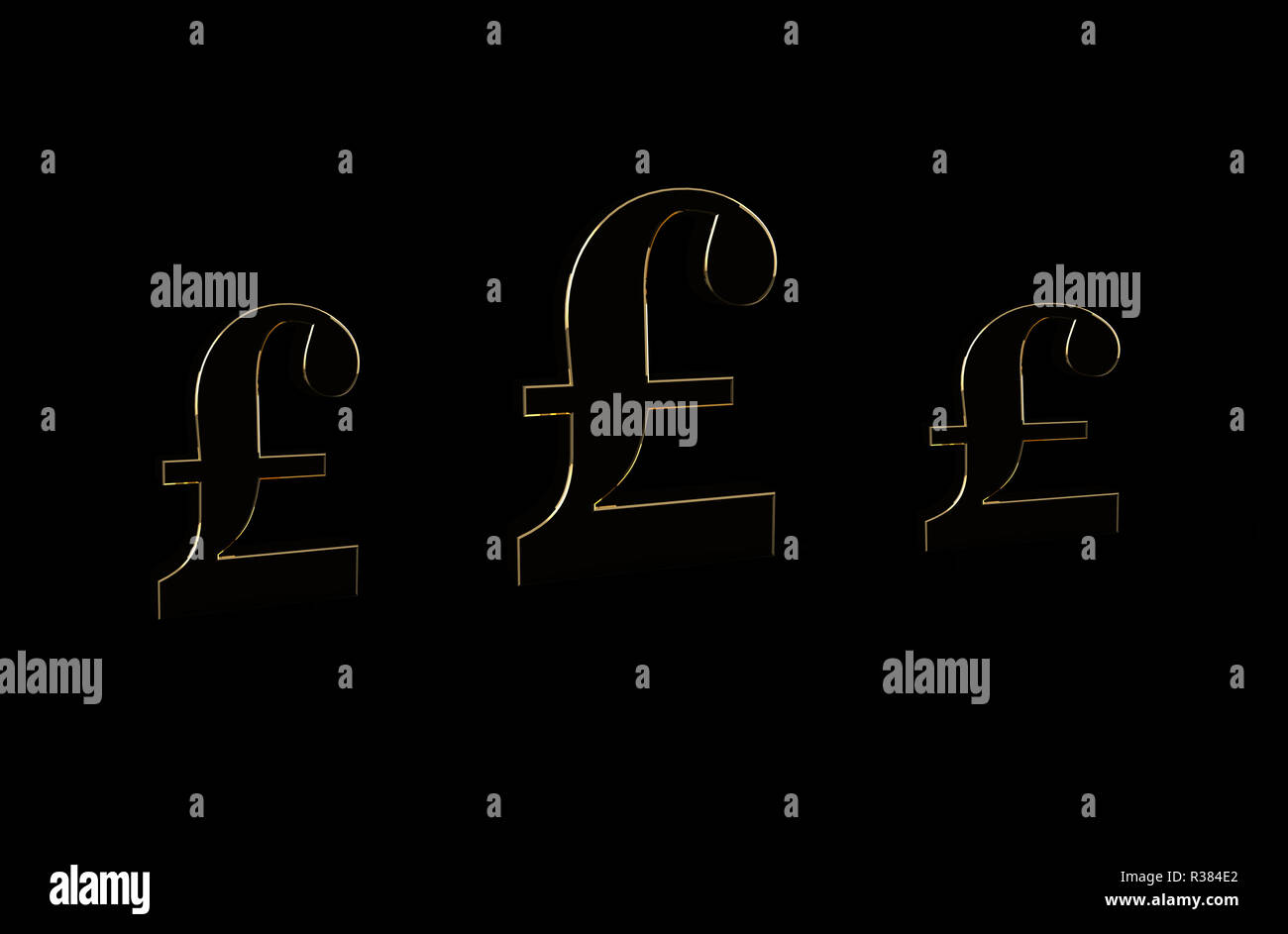 British Pounds Sterling money symbols 3D rendering isolated on black ...