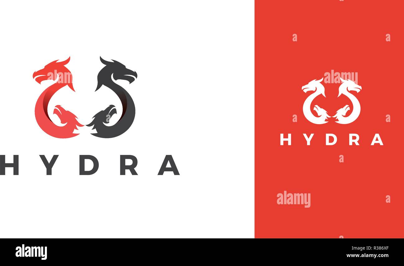 Modern Black and Red Silhouette Of Hydra Dragon Symbol Icon Stock ...