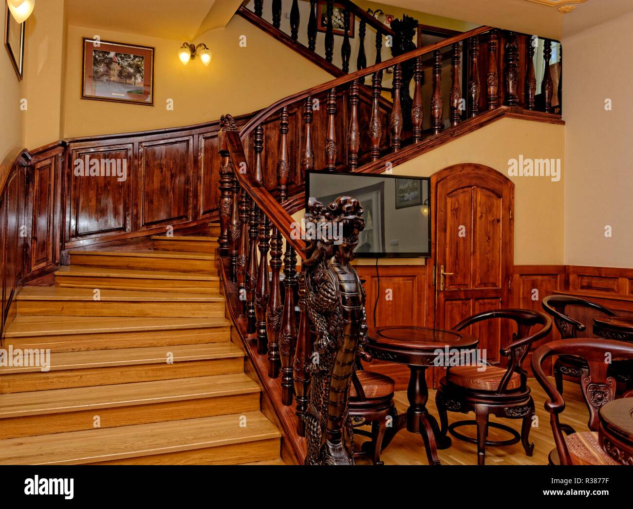 staircase with vietnamese carving castle hotel fried Stock Photo - Alamy
