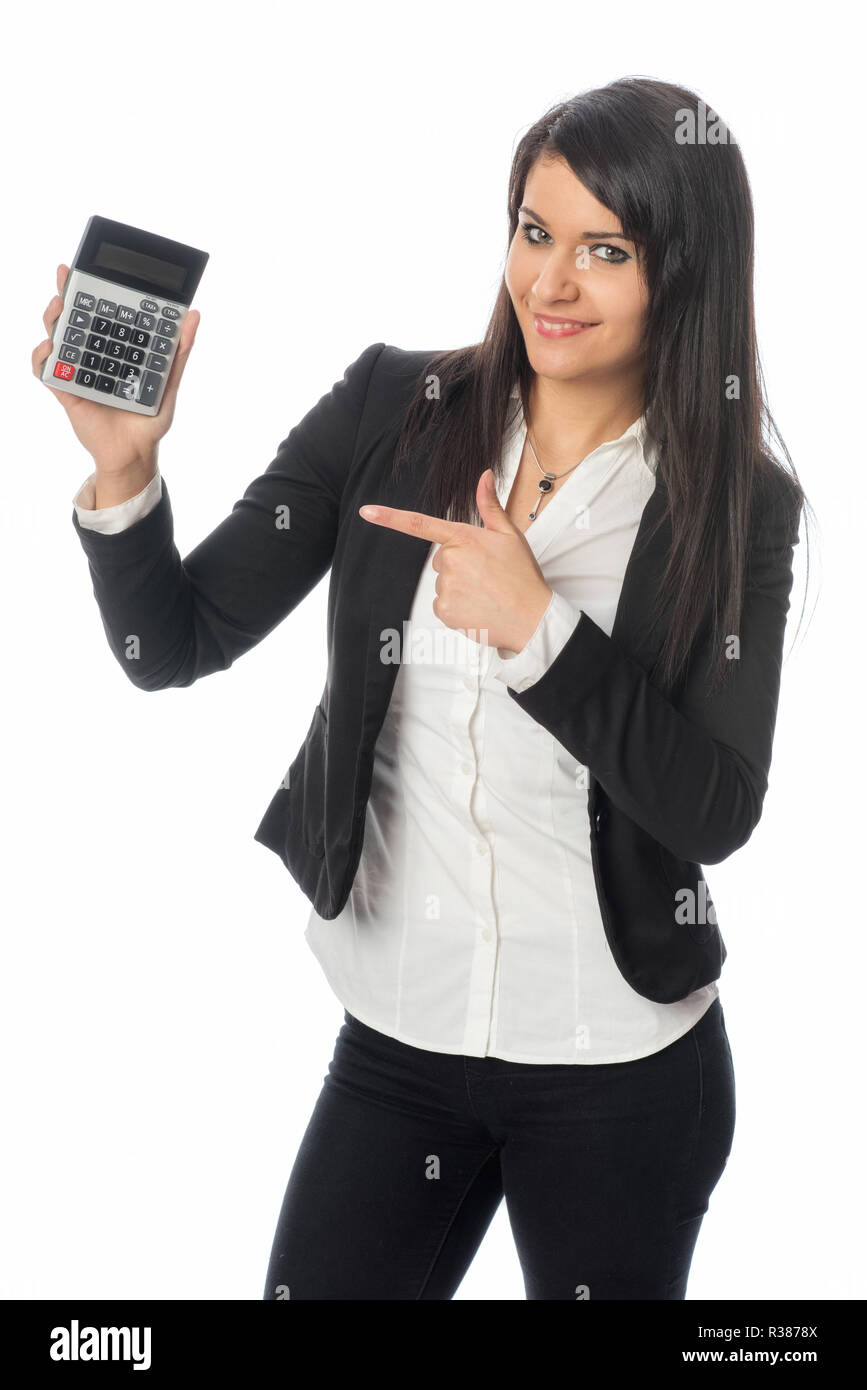young woman with calculator Stock Photo - Alamy