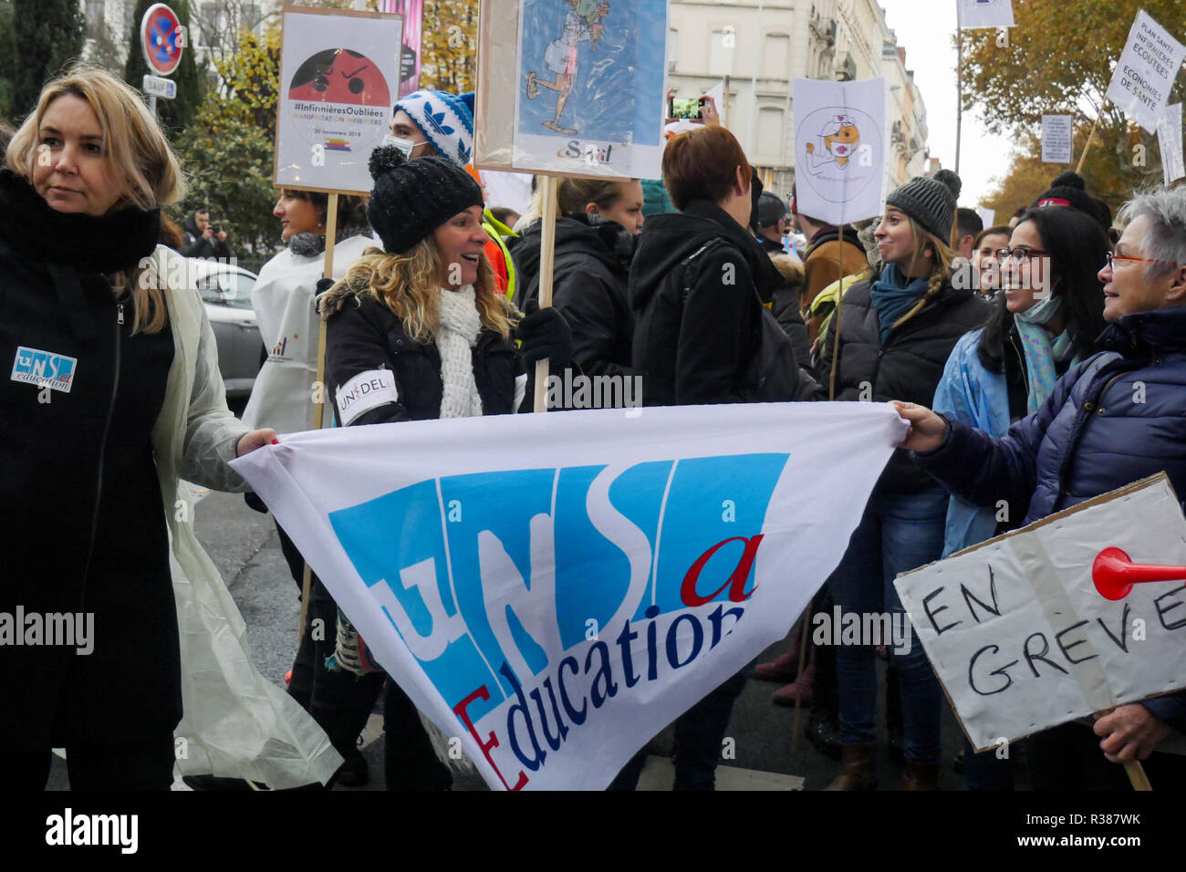 Nurses protest announced status, Lyon, France Stock Photo - Alamy