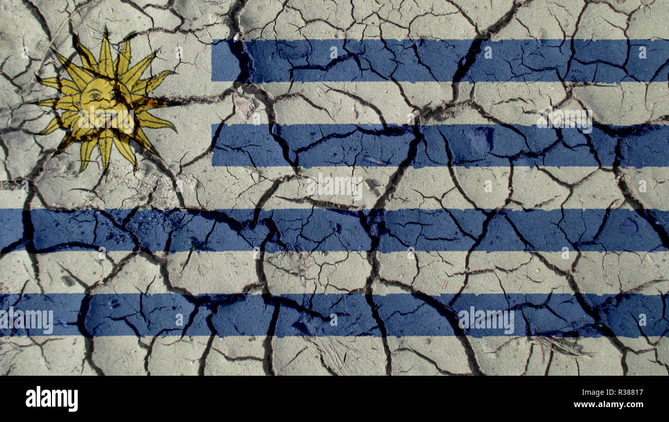 Political Crisis Or Environmental Concept: Mud Cracks With Uruguay Flag ...