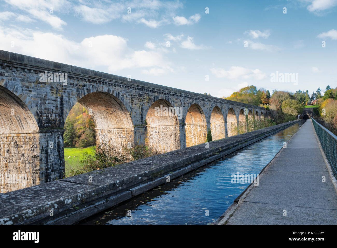 Chirk Aqueduct and tunnel in Ceiriog Valley near Oswestry in Shropshire ...