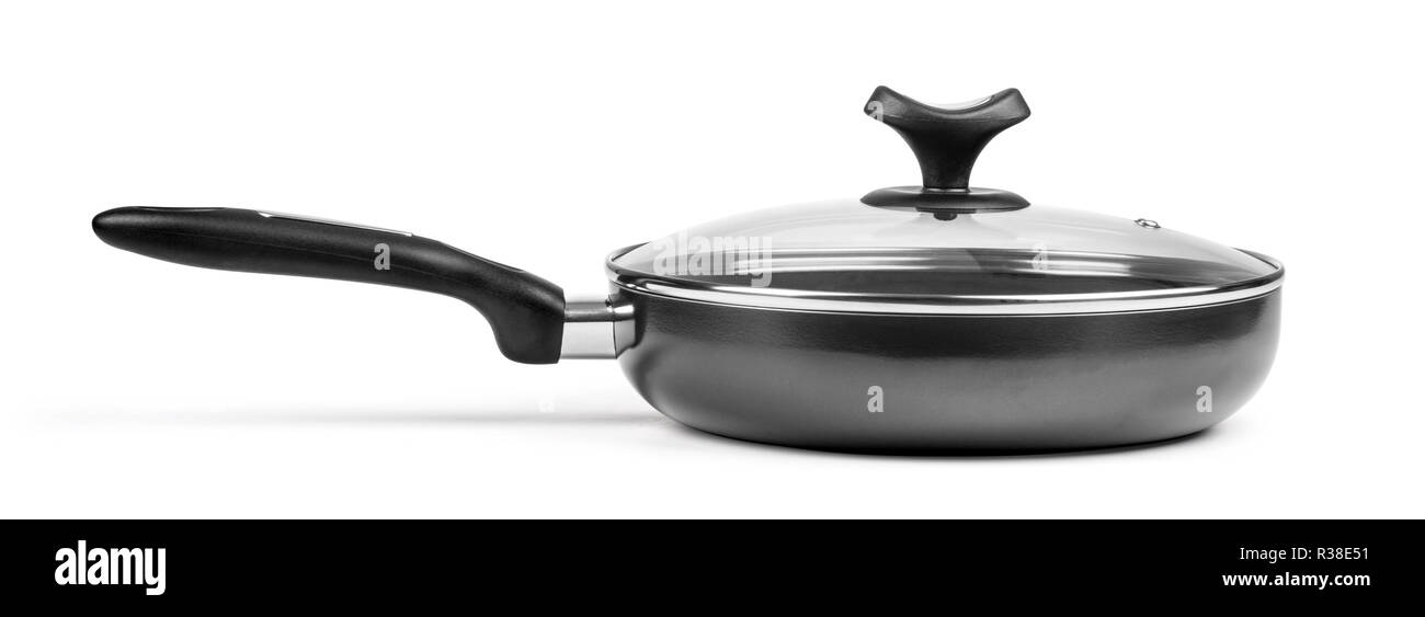 Stainless steel pots and pans isolated on white background with ...