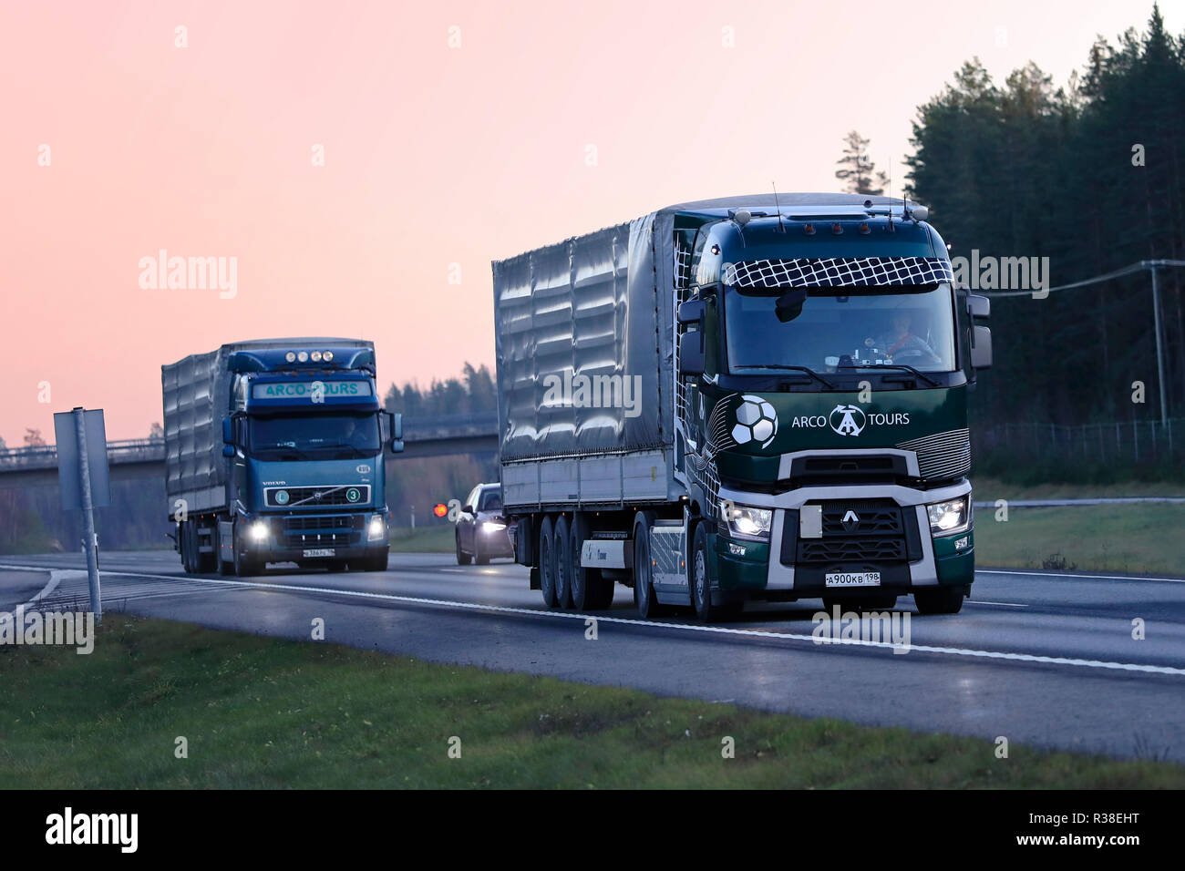 Salo, Finland - November 17, 18: Russian lorries of Arco Tours, Renault ...