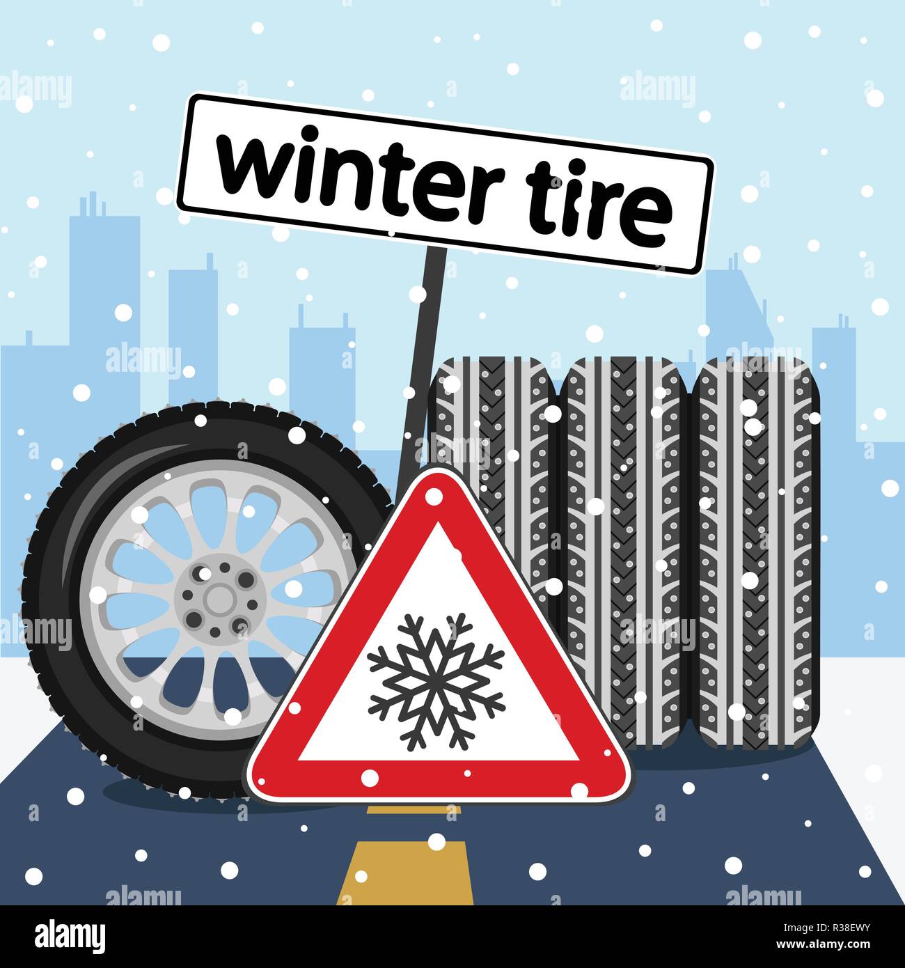 Winter tires with road sign on the road Stock Vector Image & Art - Alamy